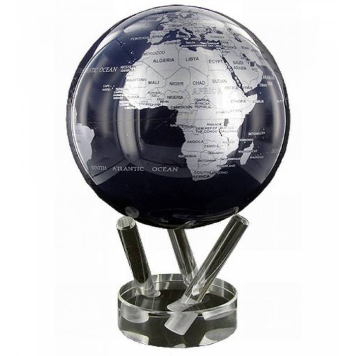 4.5" Metallic Silver and Dark Blue World Globe