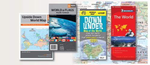 World maps both laminated or folded for display on a wall or to be portable