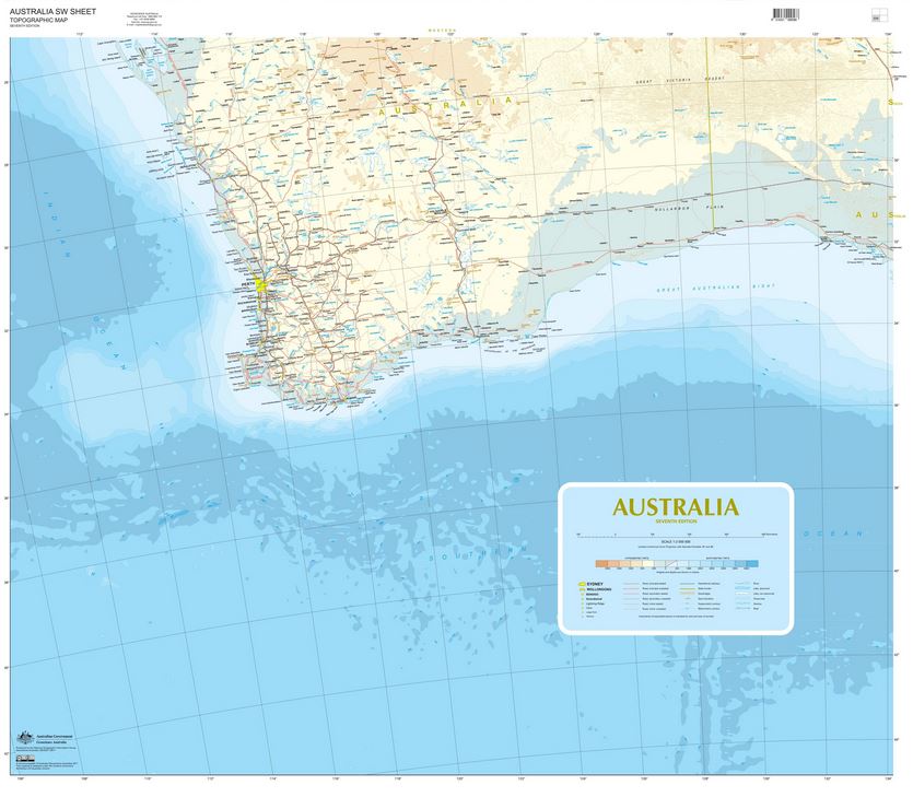 Australia 1:2.5 million scale wall map, SW quadrant
